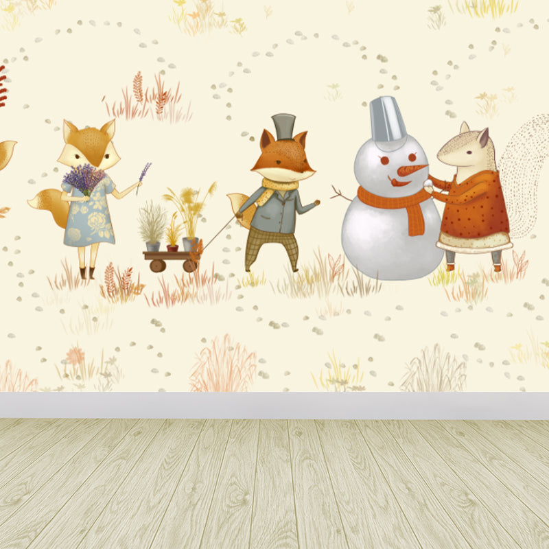 Delightful Cartoon Animals Wall Mural for Kids Room Spring Wall Decor ...