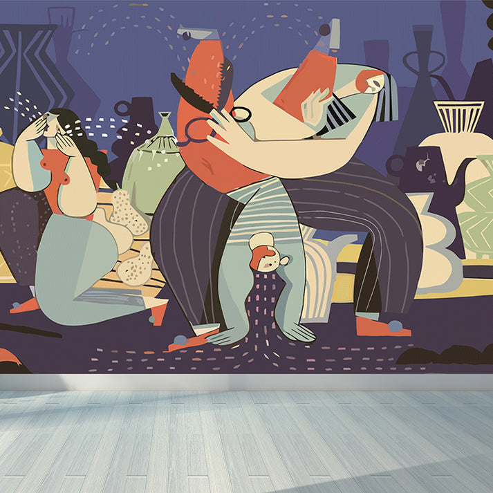 Illustration Style Character Wall Mural Giant Wall Covering for Kids ...