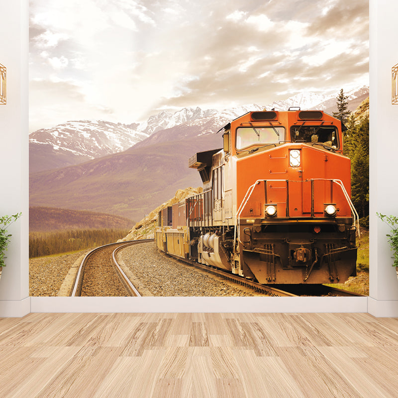 Giant Industrial Mural Wallpaper in Pastel Color Railroad Train Wall ...