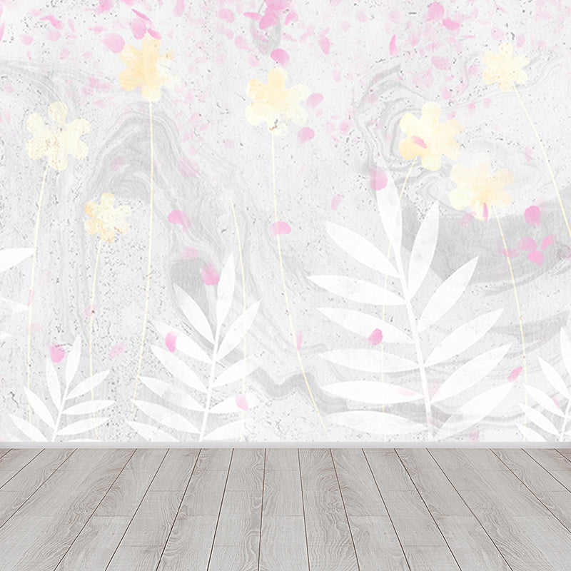 Light Color Flower Blossom Mural Moisture Resistant Modern Living Room ...