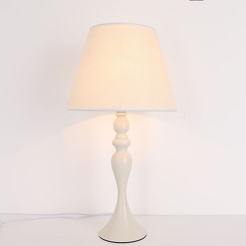 Retro Style Conic Table Light 1-Head Fabric Night Lamp with Baluster ...