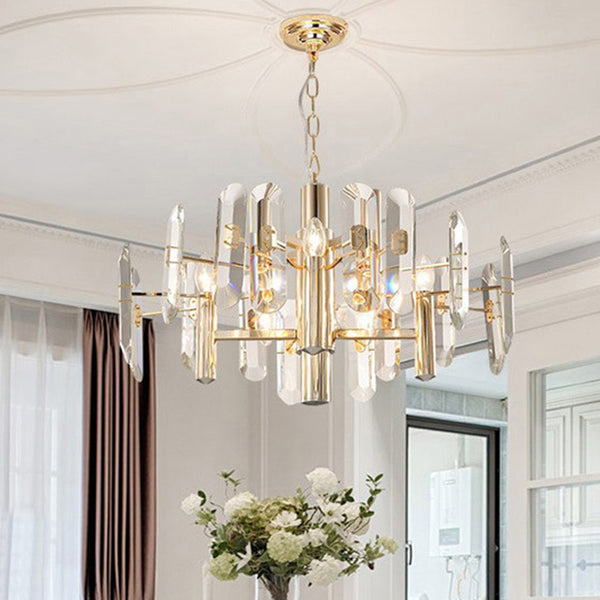 Gold Radial Ceiling Pendant Contemporary 8 Lights Crystal Panel ...