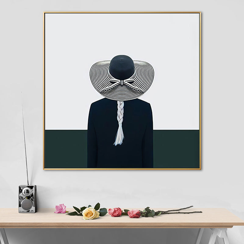 Grey Fashion Lady Square Canvas Wall Art Print for Guest Room, Multiple ...