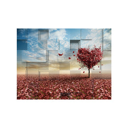 Textured Blue Canvas Print Modern Heart Shaped Tree and Fallen Leaves ...
