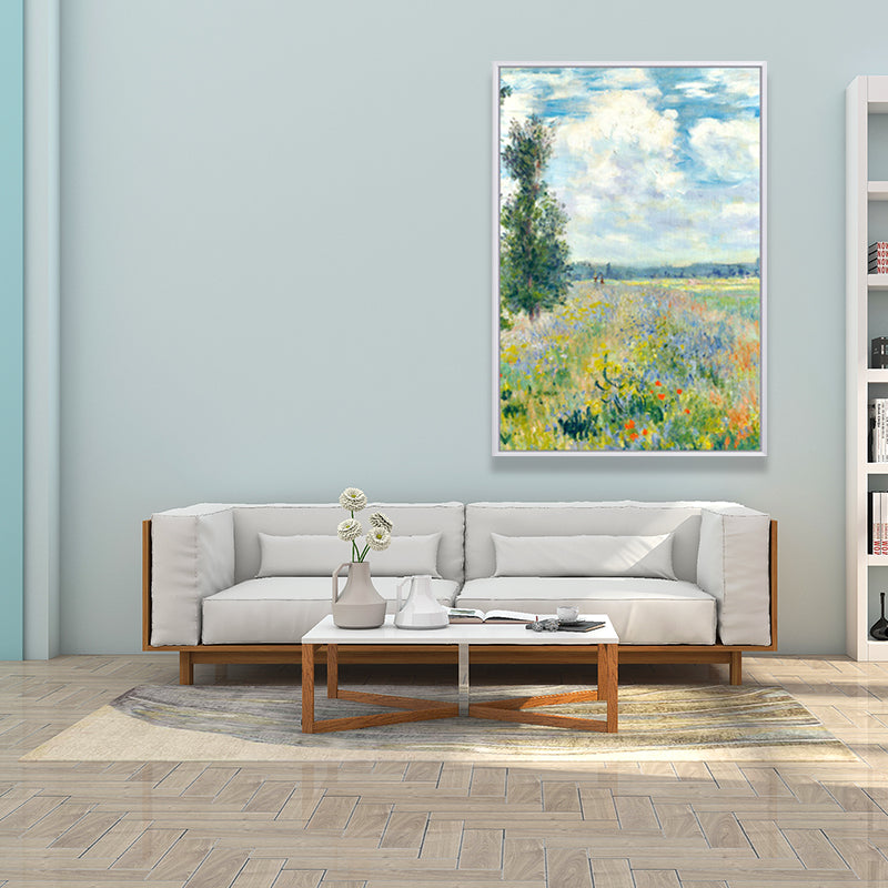 Canvas Green Art Print Farmhouse Monet Blooming Flower Field Painting ...