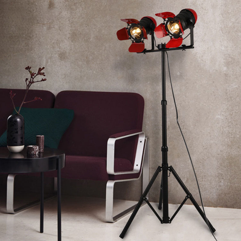 2 Light Floor Lamp Retro Industrial Tripod Design Metallic Standing ...