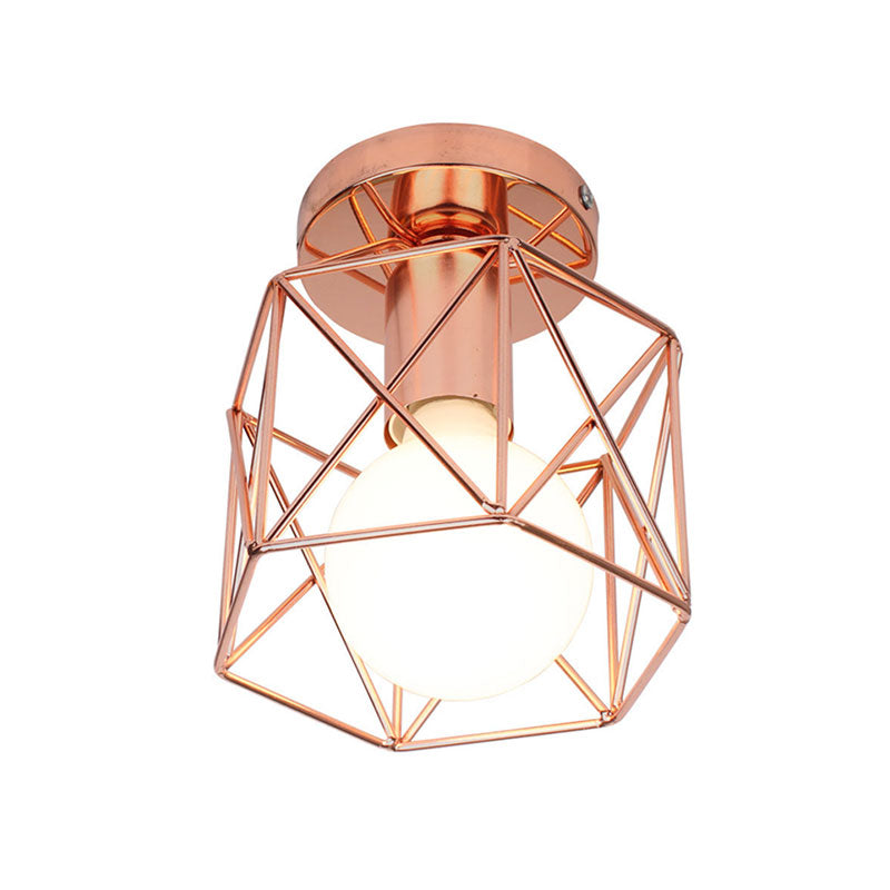 1 Bulb Ceiling Fixture with Geometric Cage Shade Iron Loft Style ...