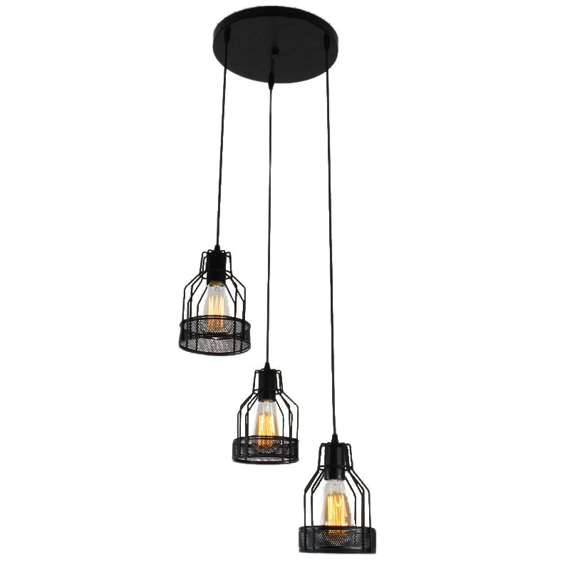 Metallic Black Ceiling Pendant Light Wire Cage 3 Heads Industrial Style ...