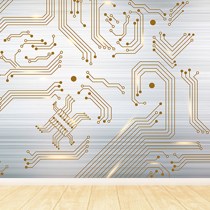 Industrial Circuit Board Mural Non-Woven Texture Waterproof Light Gray ...
