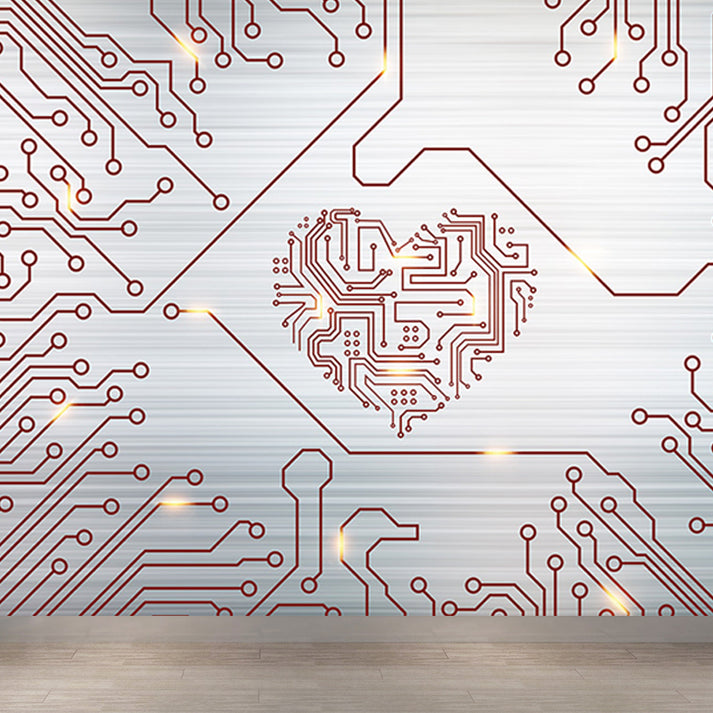 Industrial Circuit Board Mural Non-Woven Texture Waterproof Light Gray ...