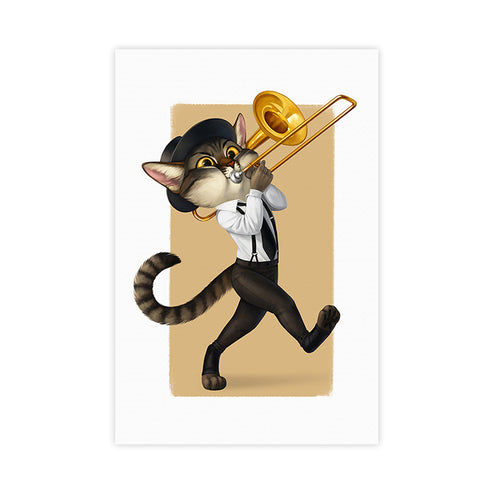 Textured Light Color Paintings Contemporary Cat Playing Instrument ...