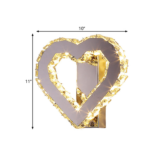 Contemporary Loving Heart Sconce Faceted Crystal LED Bedside Wall ...