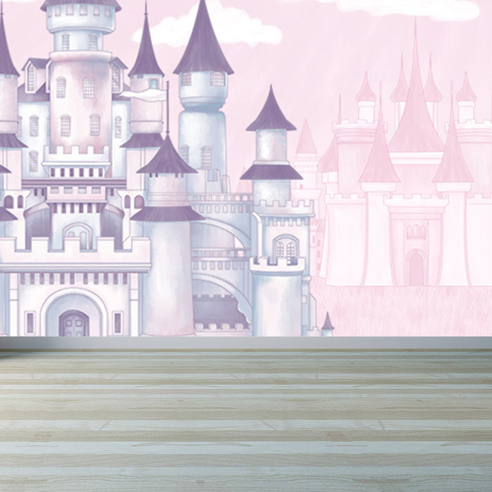 Large Cartoon Castle Wallpaper Mural Pastel Non-Woven Wall Art for ...