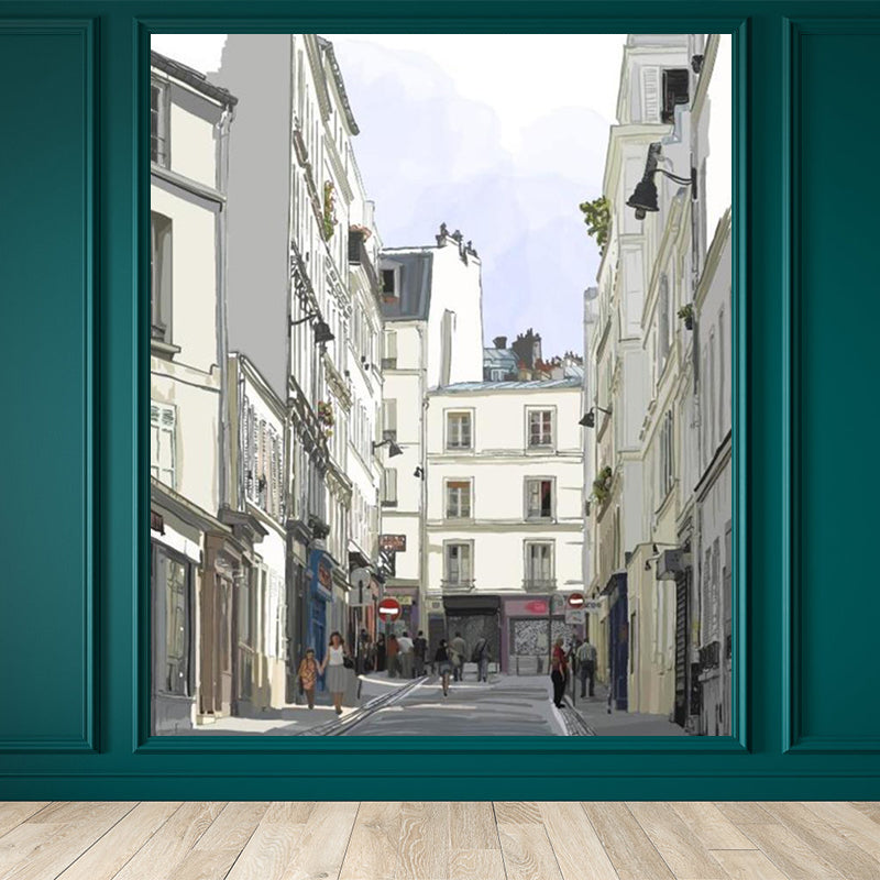 Modern City Street View Mural Non-Woven Waterproofing White Wall Decor ...