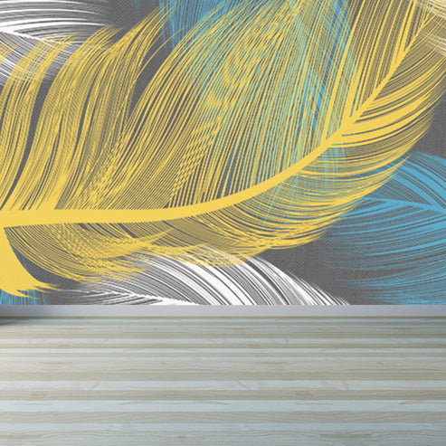 Giant Contemporary Wall Mural in Pastel Color Bird Feather Wall Decor ...