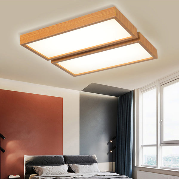 Nordic Style LED Flush Ceiling Light Rectangle Shade Wooden Edge ...