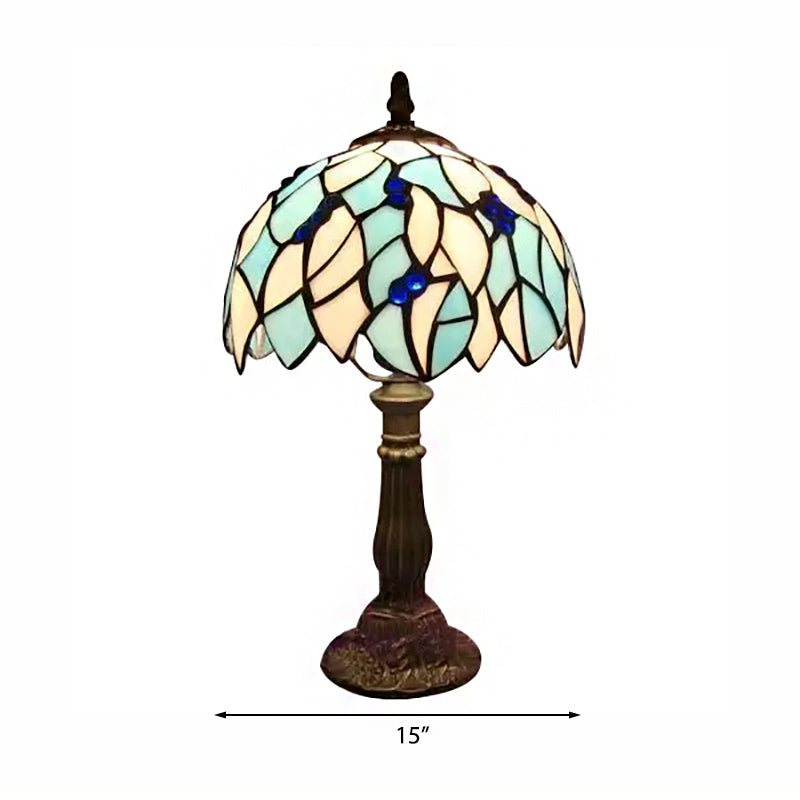 Blue Leaf Table Light with Dome Shade Stained Glass Tiffany 1 Blub ...