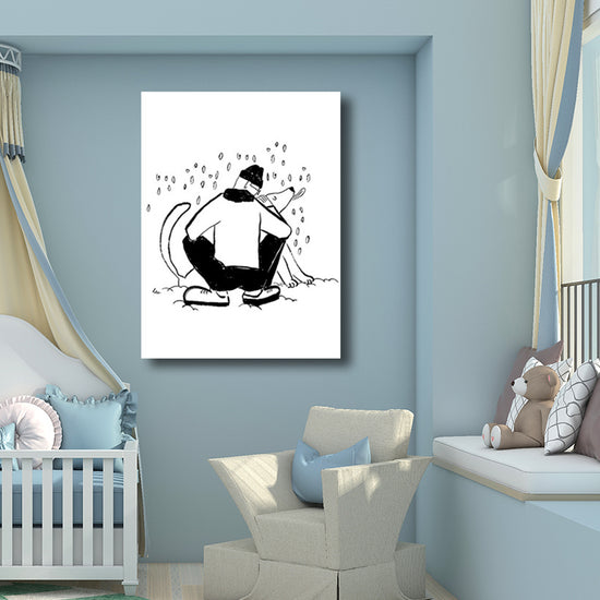 Mans Leisure Time Drawing Canvas in Black and White Minimalism Wall Art ...