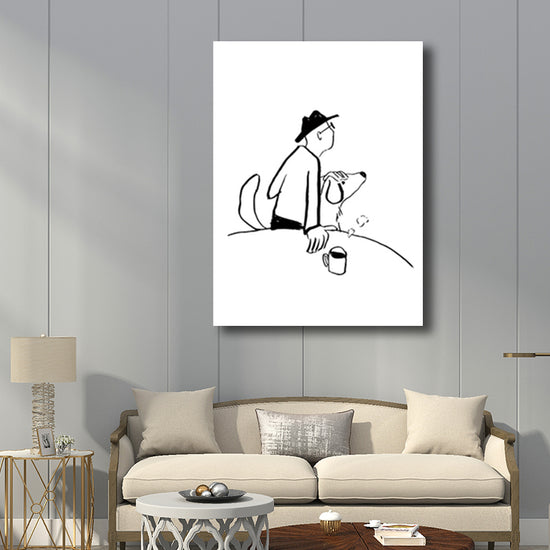 Mans Leisure Time Drawing Canvas in Black and White Minimalism Wall Art ...