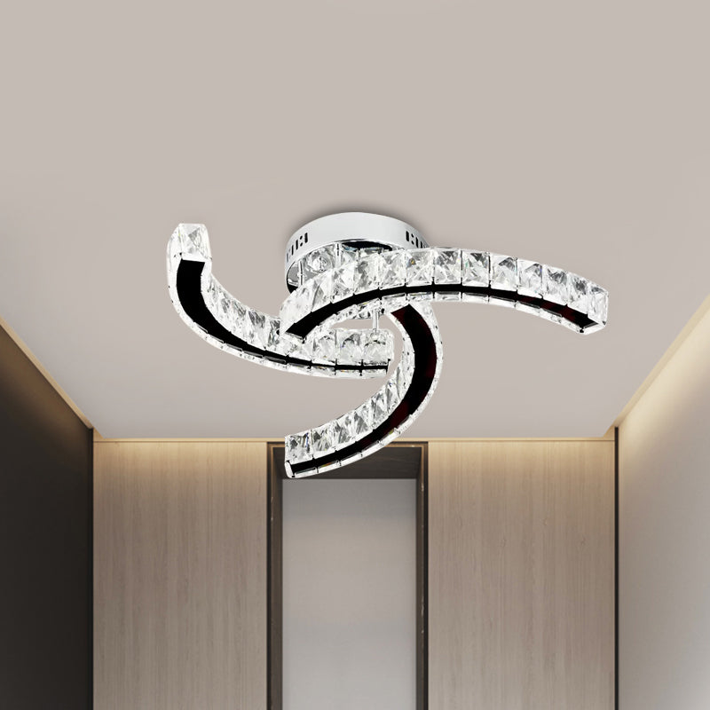 Modernist Curved Linear Ceiling Lamp Crystal Block LED Parlor Semi ...
