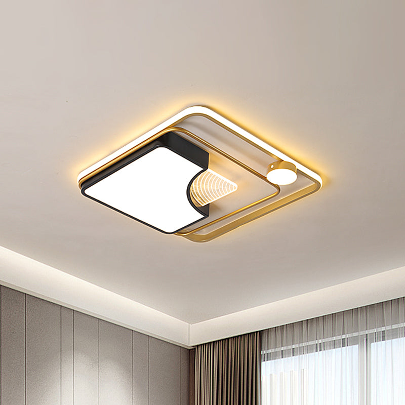 16"/19.5" W Metal Square Ceiling Fixture Minimalism Black and Gold ...