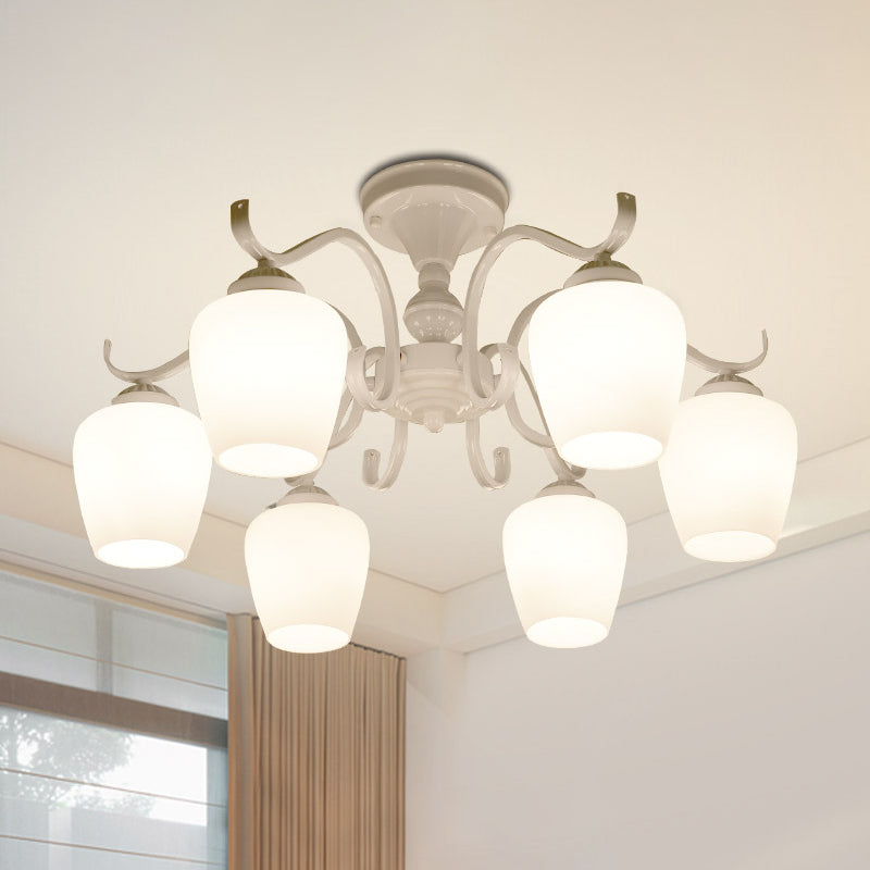 18.5"/24.5" W White 6-Light Ceiling Lamp Countryside Opaline Glass Cone ...