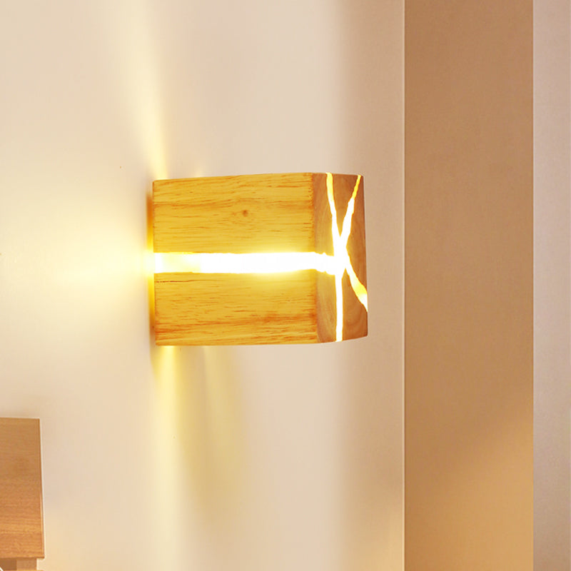 Cube Wood LED Wall Lighting Ideas Contemporary 1-Light BurlyWood Wall ...