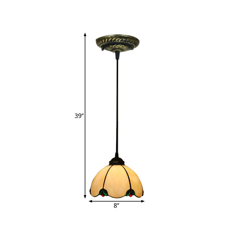 Domed Hanging Ceiling Light 1 Bulb White Glass Tiffany Style Suspension ...