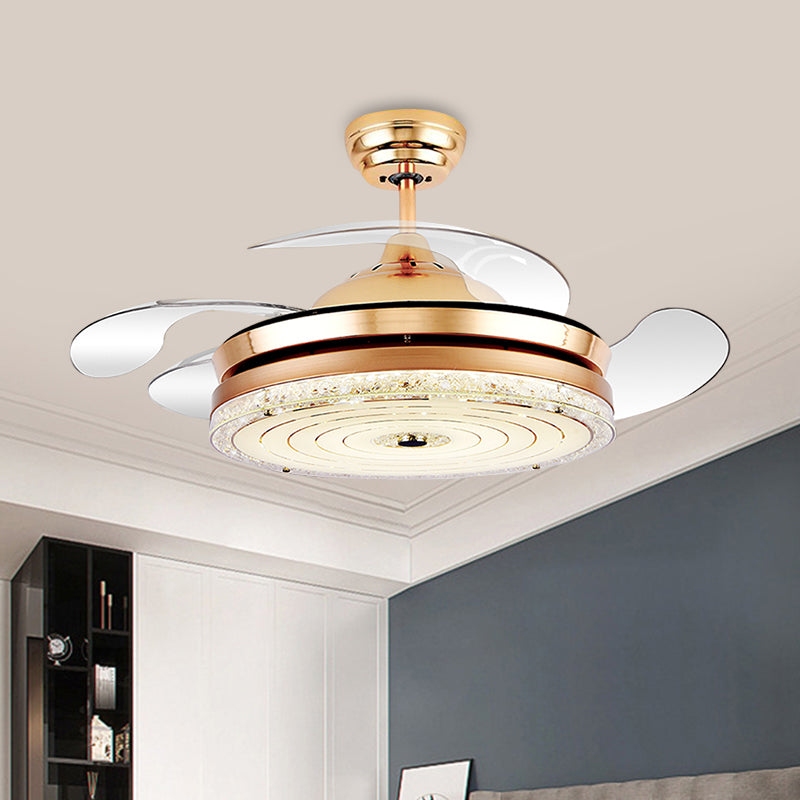 4-Blade Circle Ceiling Fan Light Minimalism Cut Crystal 19" Wide LED ...