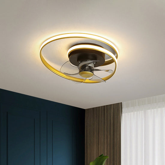 Simple Spiral Circle Fan Lighting Acrylic 18" W LED Bedroom Semi Flush ...