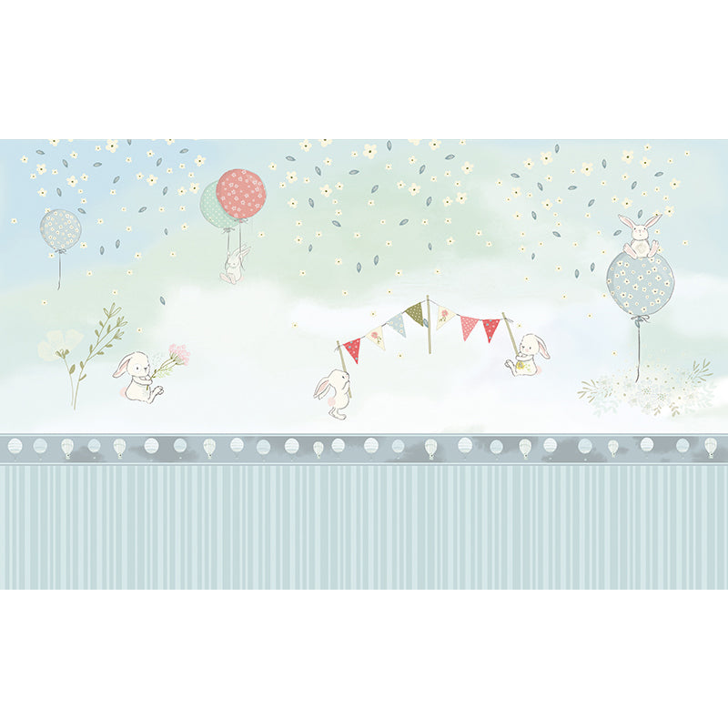 Light Blue Rabbit Mural Decal Animal Kids Style Stain Resistant Wall ...