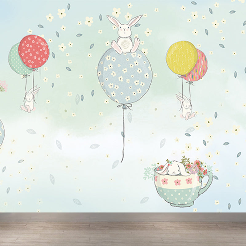 Full Size Rabbit Mural Wallpaper Waterproofing Cartoon Nursery Wall Art ...
