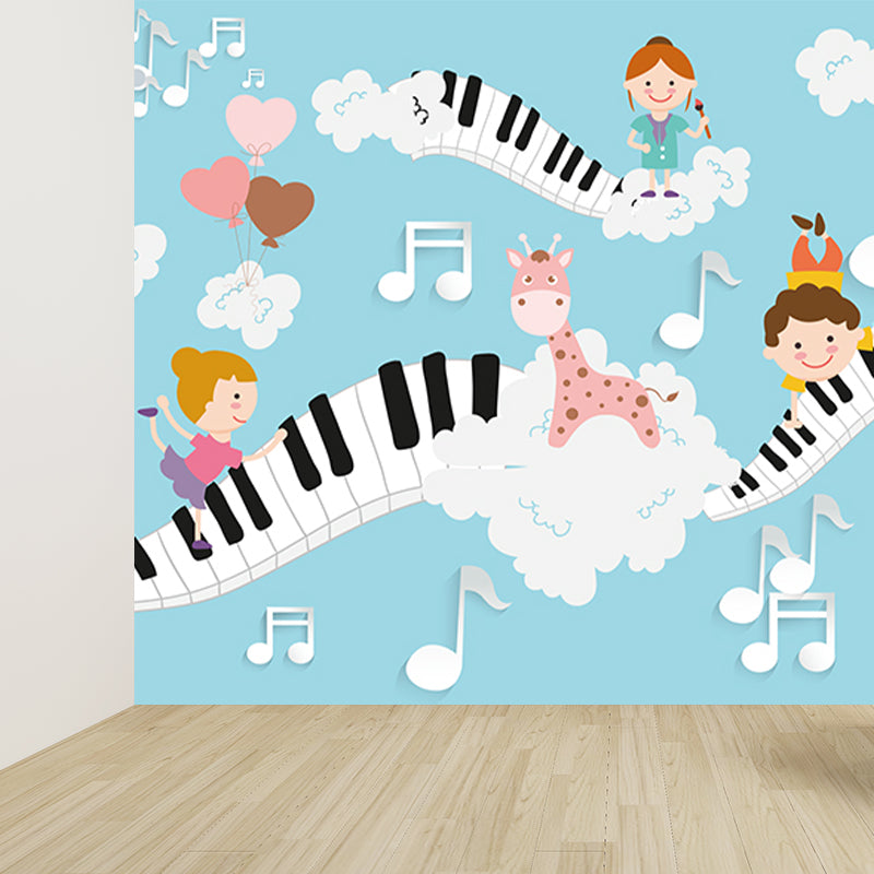 Sky Musical Performance Mural Wallpaper Blue Cartoon Wall Covering for ...