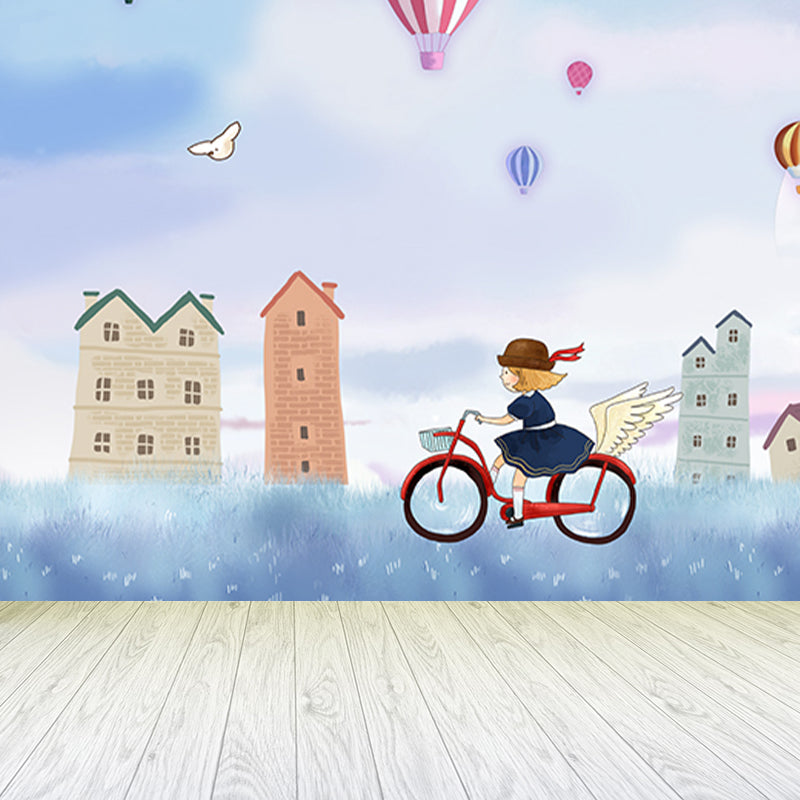 Waterproof Girls Bike Ride Mural Decal Kids Style Non-Woven Fabric Wall ...