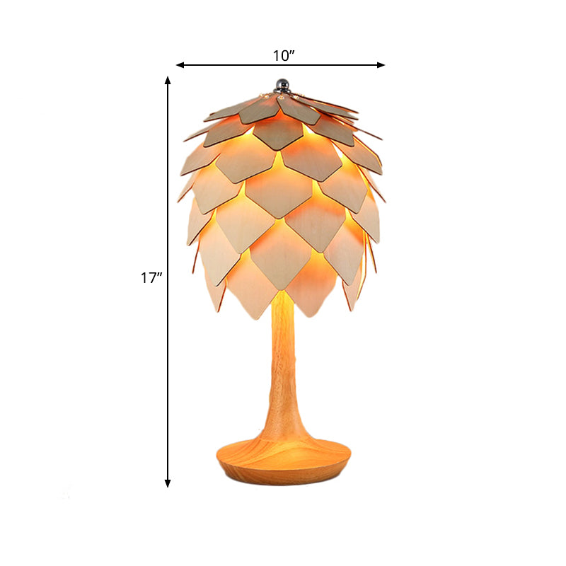 Wooden Pine Cone Table Lamp Contemporary Style 1-Light Beige Table ...