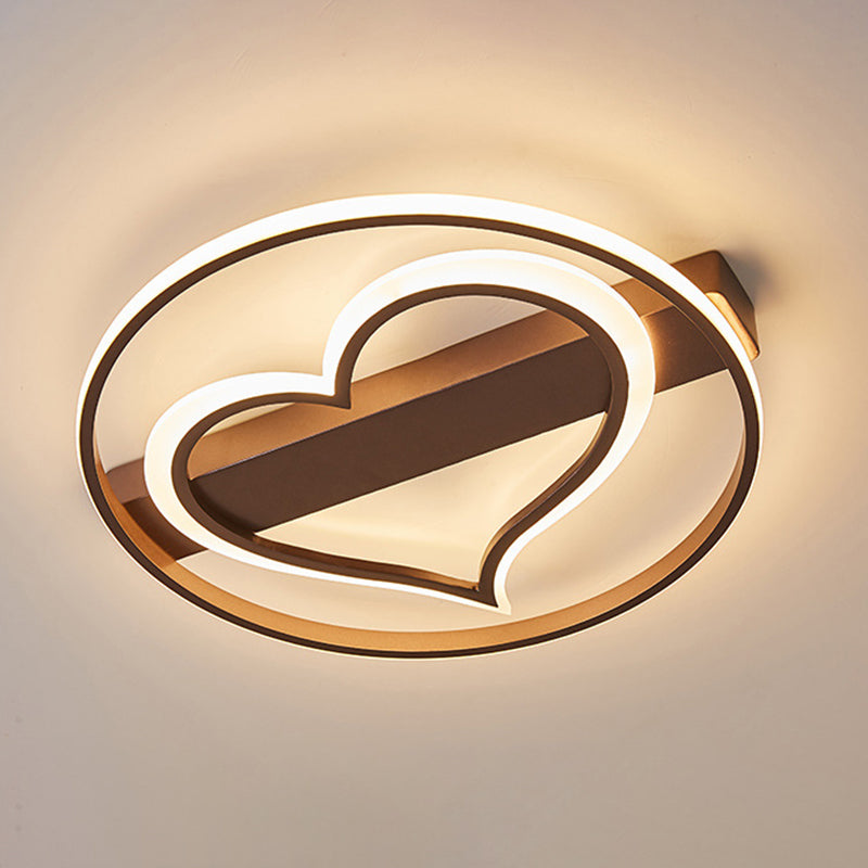 Ring and Loving Heart Ceiling Lamp Acrylic Coffee/White LED Flushmount ...
