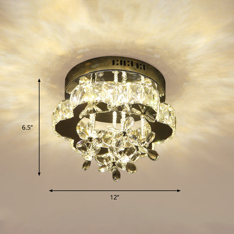 Blossom Ceiling Mounted Fixture Modern Faceted Crystal LED Chrome Semi ...