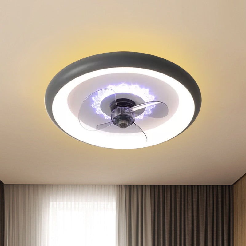 Metal Doughnut Ceiling Fan Lamp Macaron LED Semi Flush Light in Black ...