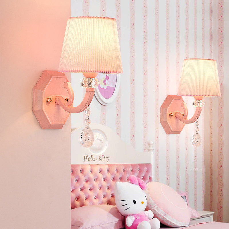 Fabric Fold Tapered Wall Lamp with Clear Crystal Girls Bedroom Kids ...