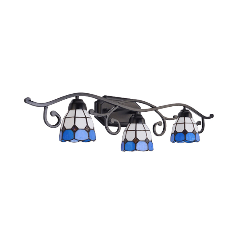 3 Lights Dome Wall Mount Light Tiffany Blue Glass Wall Lighting for ...