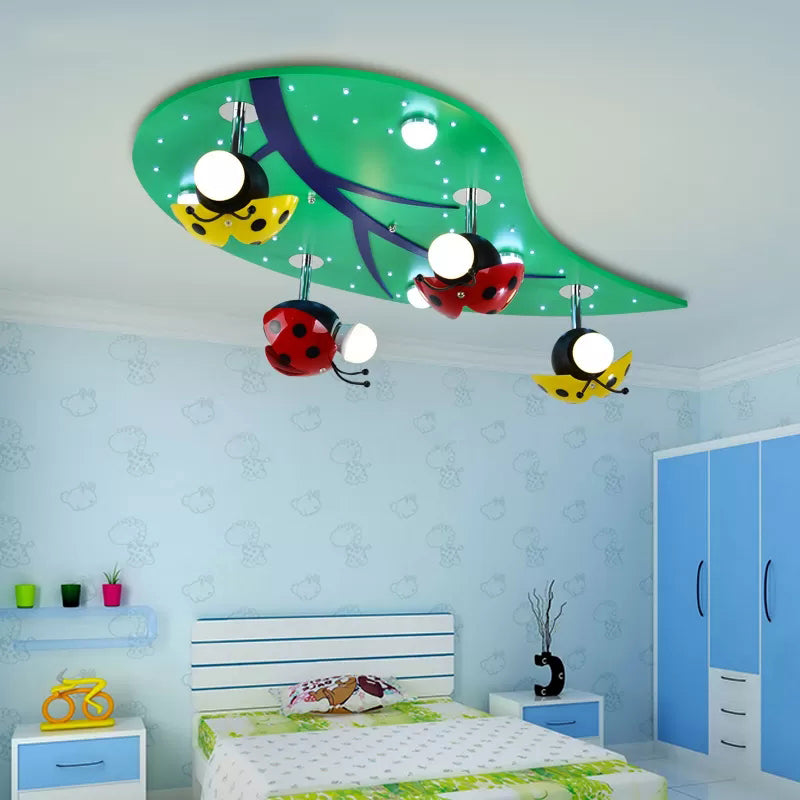 Wood Tree Ceiling Light with Ladybug Game Room Modern Flush Mount Light ...
