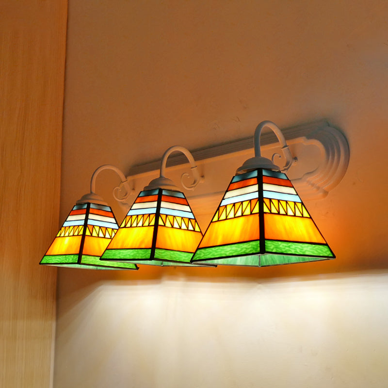 Pyramid Wall Mount Light Mission Style Stained Glass 3 Lights Bathroom ...