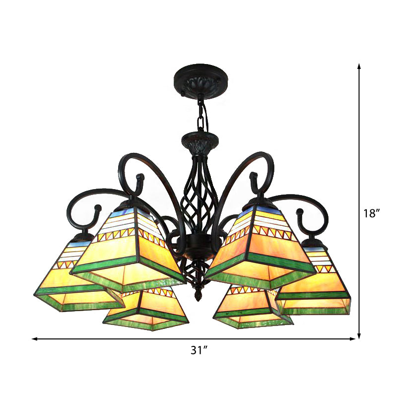 Pyramid Pendant Lighting 6 Lights Mission Style Stained Glass ...