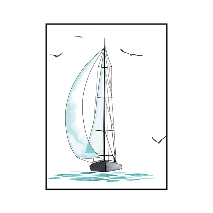 Blue Sailing Ship Drawing Canvas Textured Surface Cartoon Kindergarten ...