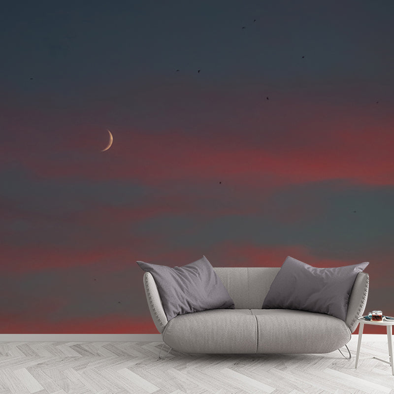 Big Dusk New Moon Mural Blue-Yellow Non-Woven Fabric Wall Art, Stain ...