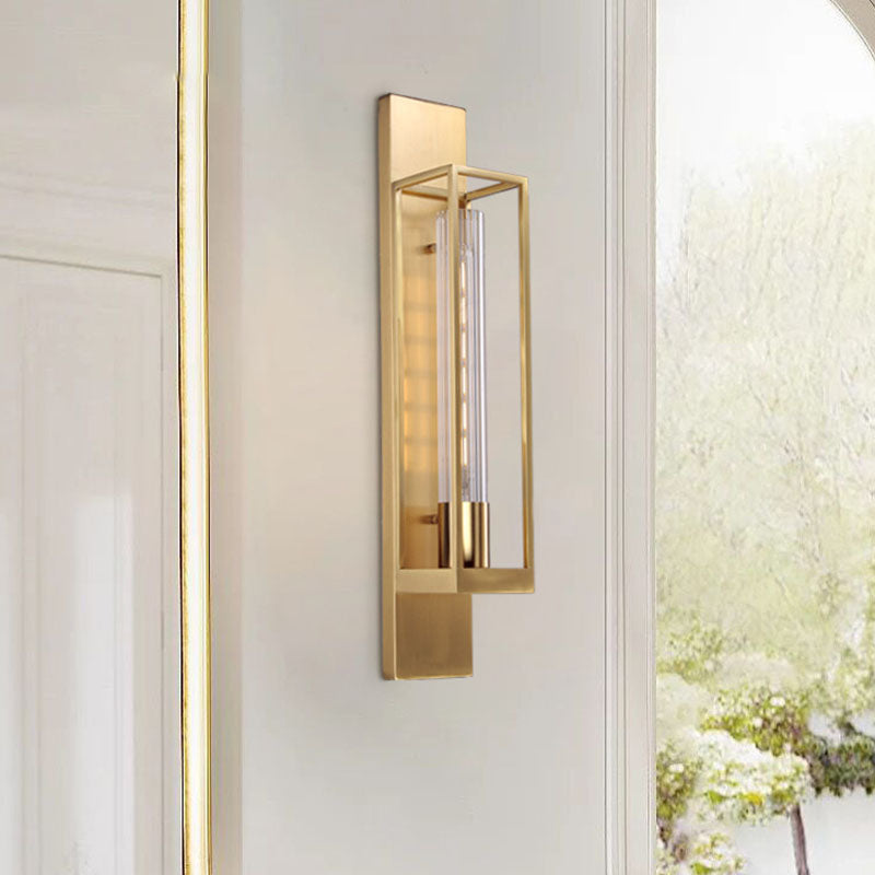 Metal Rectangle Wall Sconce Lighting Luxury 1-Bulb Living Room Wall ...