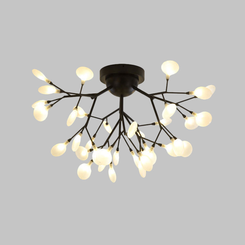 Black Twig Ceiling Light with Round Flower Multi-Head Creative Metallic ...