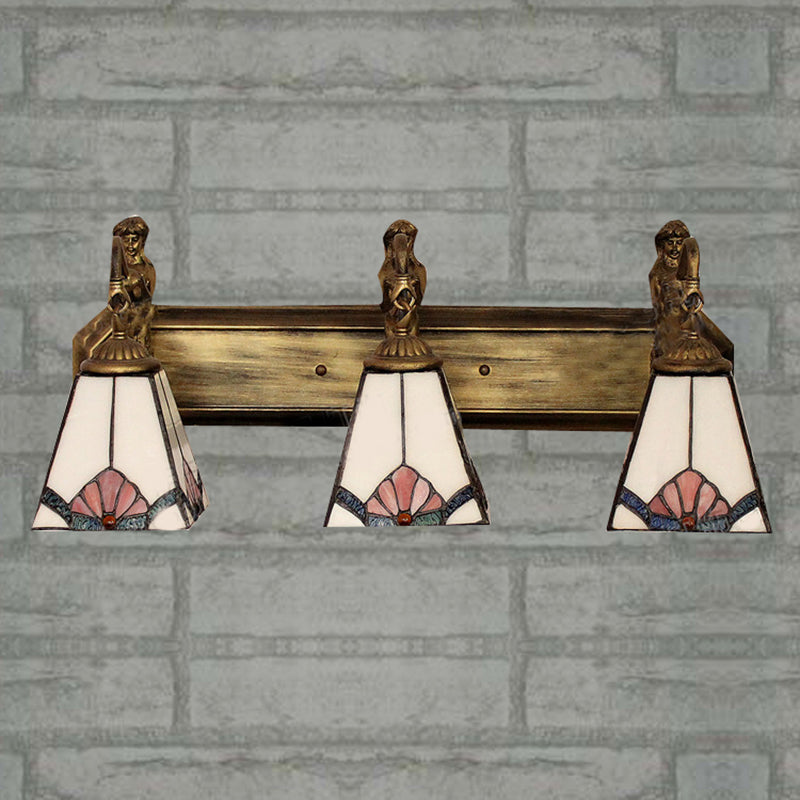 Trapezoid Wall Mount Light Tiffany White Glass 3 Lights Brass Vanity ...