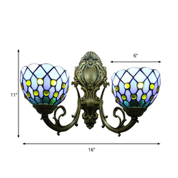 Blue Lattice Domed Wall Scone Two Lights Classic Tiffany Stained Glass ...