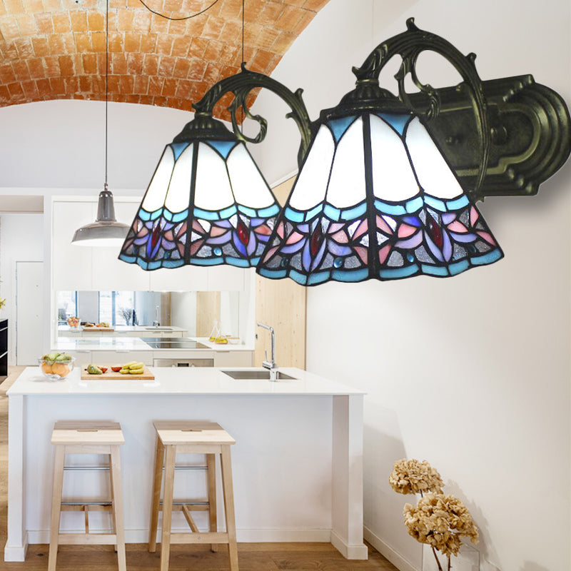 2 Bulbs Pyramid Wall Light Tiffany Classic Stained Glass Wall Sconce in ...